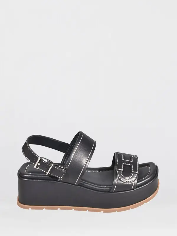 Hogan Leather Wedge Sandals With Embroidered Logo