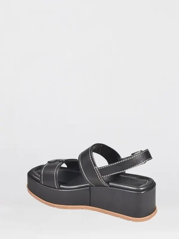 Hogan Leather Wedge Sandals With Embroidered Logo