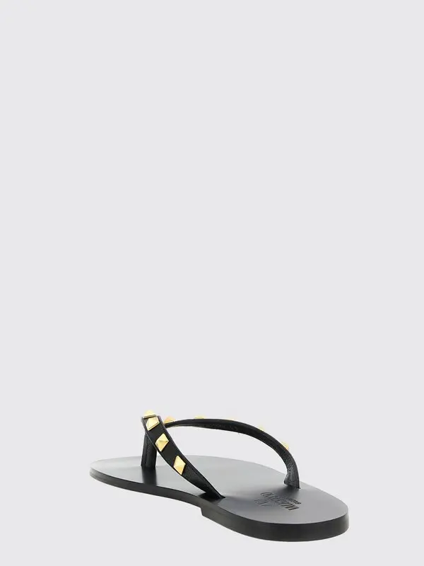 Valentino Garavani Rockstud Calfskin Thong Sandals With Studs - Black