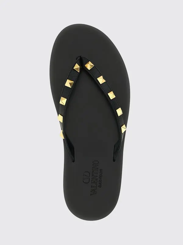 Valentino Garavani Rockstud Calfskin Thong Sandals With Studs - Black