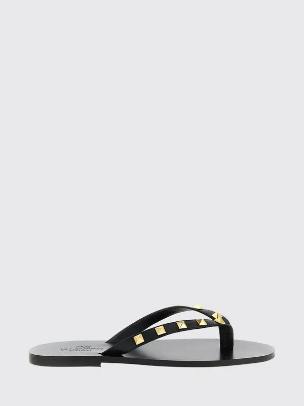 Valentino Garavani Rockstud Calfskin Thong Sandals - Black