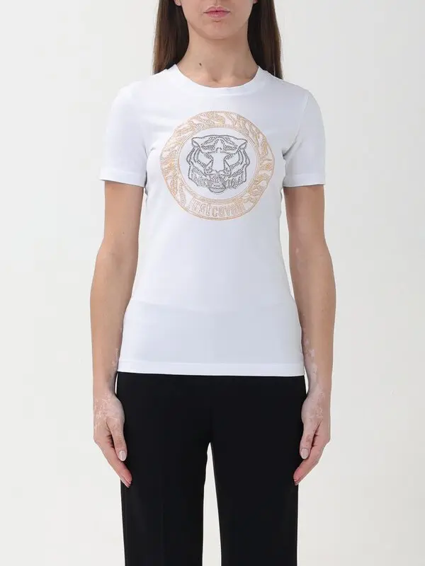 Just Cavalli Embellished Tiger Logo T-shirt - White
