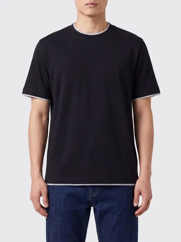 Brunello Cucinelli Crewneck Cotton T-shirt With Contrast Trims - Black