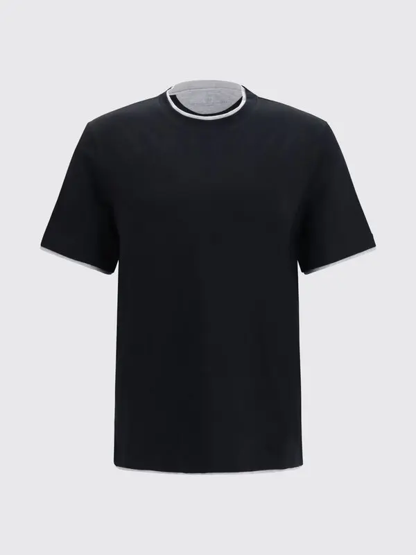 Brunello Cucinelli Crewneck Cotton T-shirt With Contrast Trims - Black