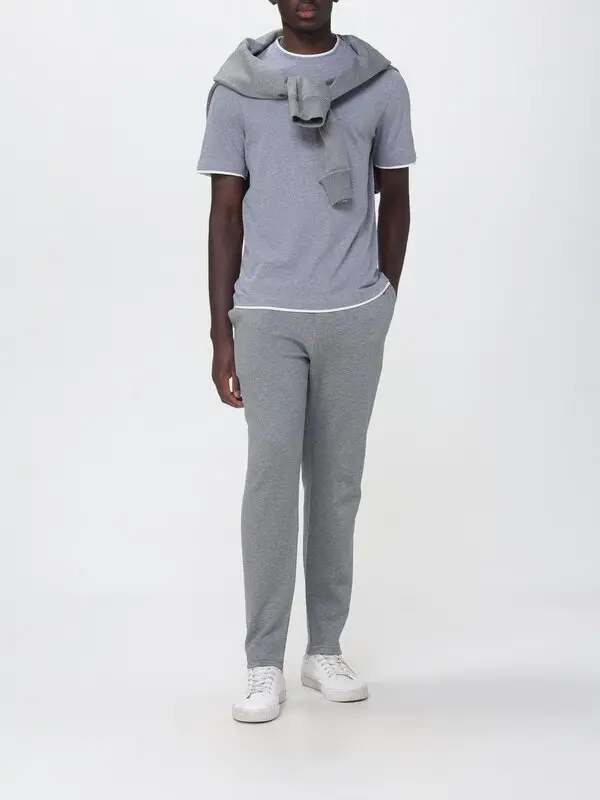 Brunello Cucinelli Crewneck Cotton T-shirt With Contrast Trims - Grey