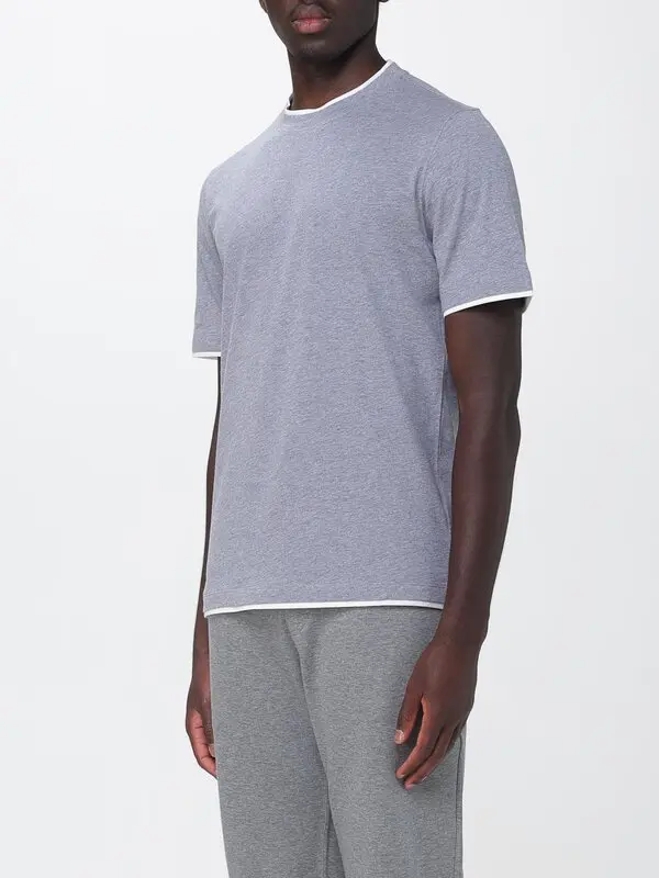 Brunello Cucinelli Crewneck Cotton T-shirt With Contrast Trims - Grey