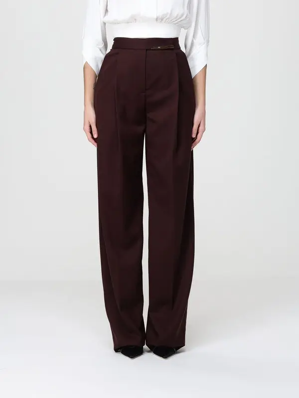 Elisabetta Franchi Virgin Wool Blend Wide Leg Trousers - Brown