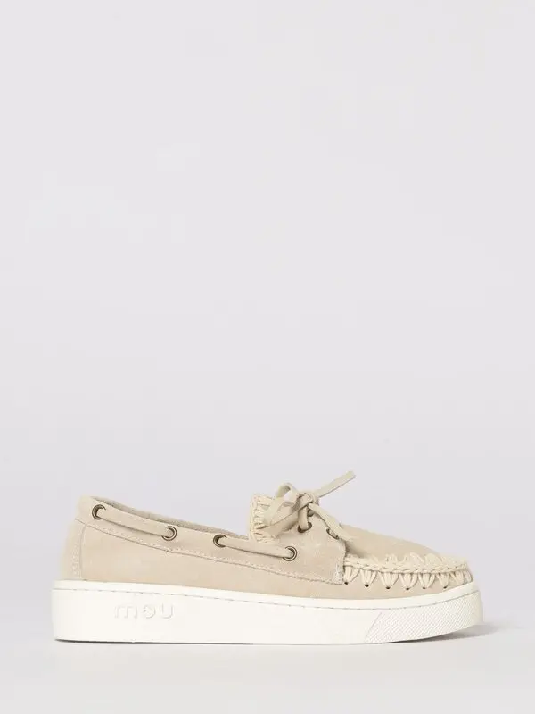 Mou Suede Low Top Sneakers With Woven Detailing - Beige
