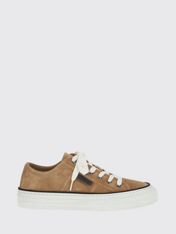 Brunello Cucinelli Suede Sneakers With Monile - Camel