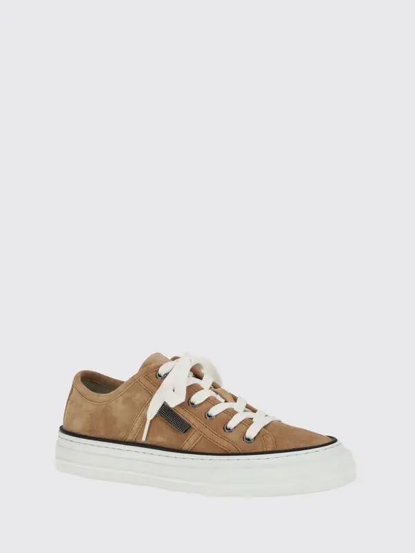 Brunello Cucinelli Suede Sneakers With Monile - Camel