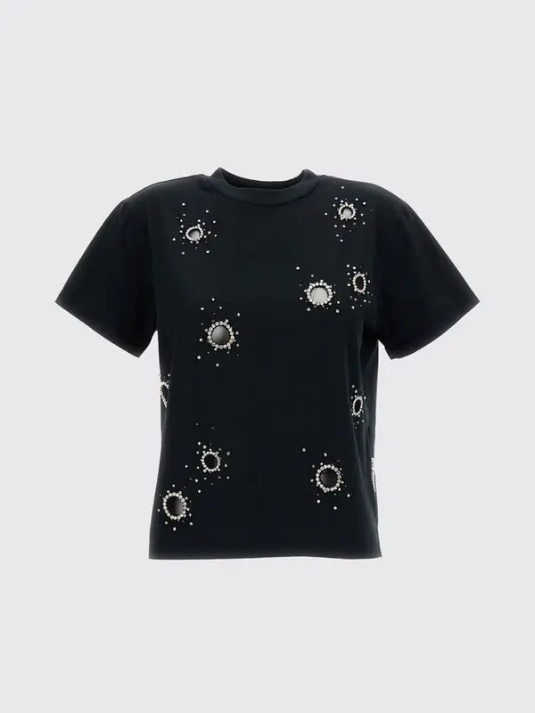 DES_PHEMMES Cotton Crew Neck T-shirt With Appliqué And Cut-out Detail - Black