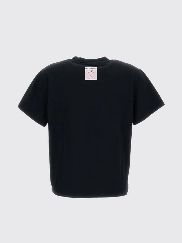 DES_PHEMMES Cotton Crew Neck T-shirt With Appliqué And Cut-out Detail - Black
