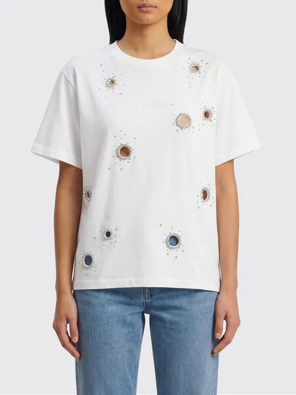 DES_PHEMMES Cotton Crew Neck T-shirt With Appliqués - White
