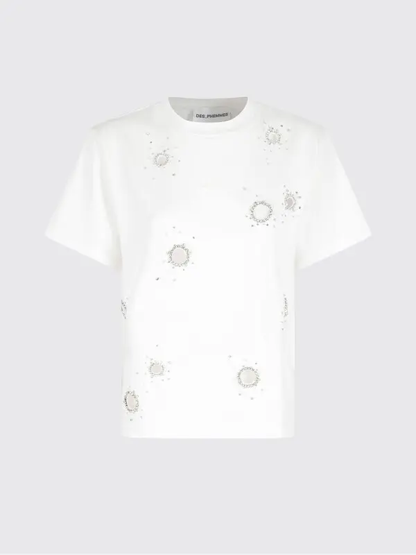 DES_PHEMMES Cotton Crew Neck T-shirt With Appliqués - White