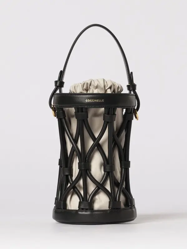 COCCINELLE Koi Mesh Leather And Cotton Canvas Bag - Black