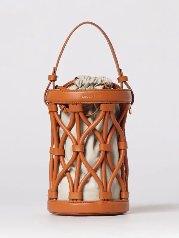 COCCINELLE Koi Mesh Leather And Cotton Canvas Bag - Coral