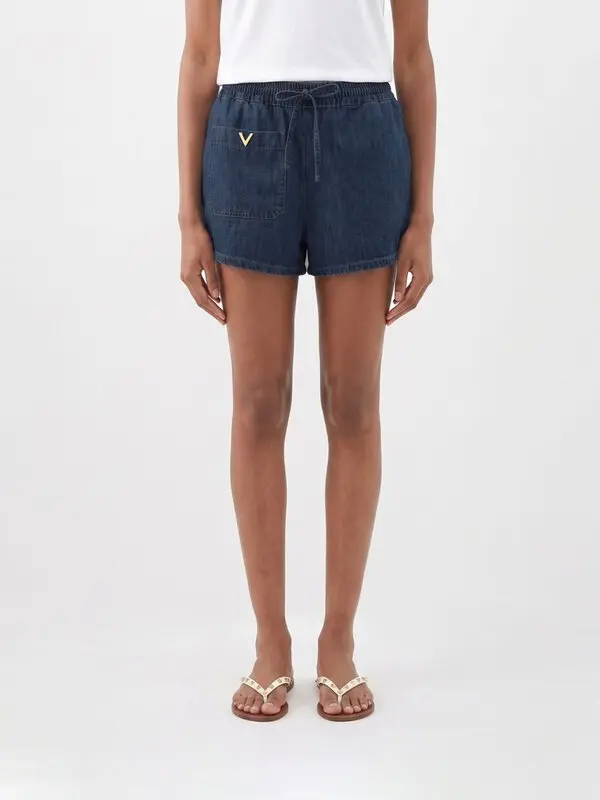 Valentino Garavani Cotton Denim Shorts With Drawstring Waist