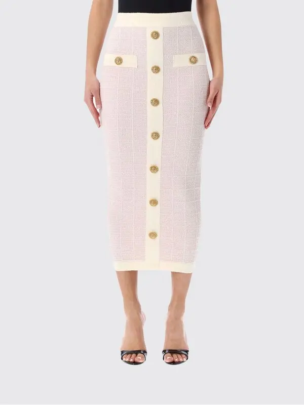 Balmain Plaid Button-detailed Midi Skirt - Pink
