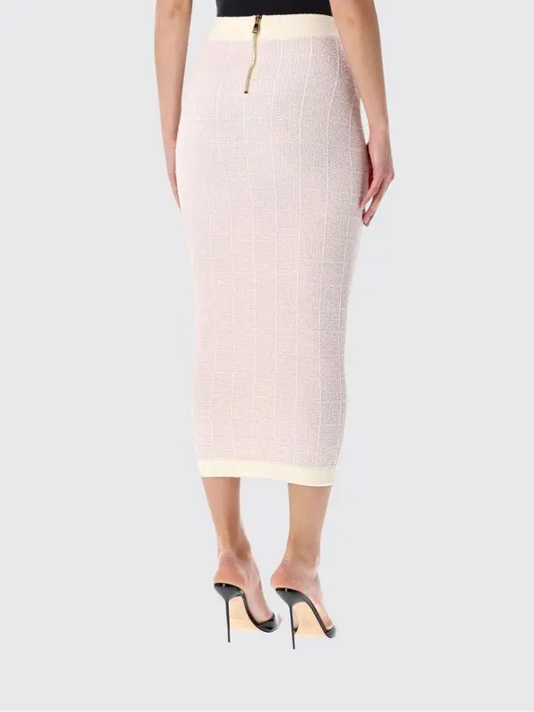 Balmain Plaid Button-detailed Midi Skirt - Pink
