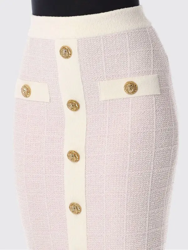 Balmain Plaid Button-detailed Midi Skirt - Pink