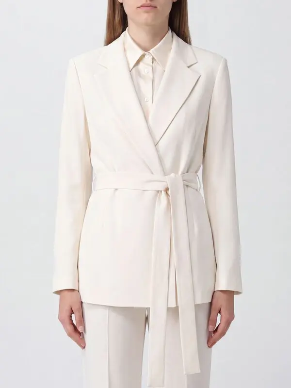 PAROSH Short Robe-style Blazer With Tie-waist Belt - White