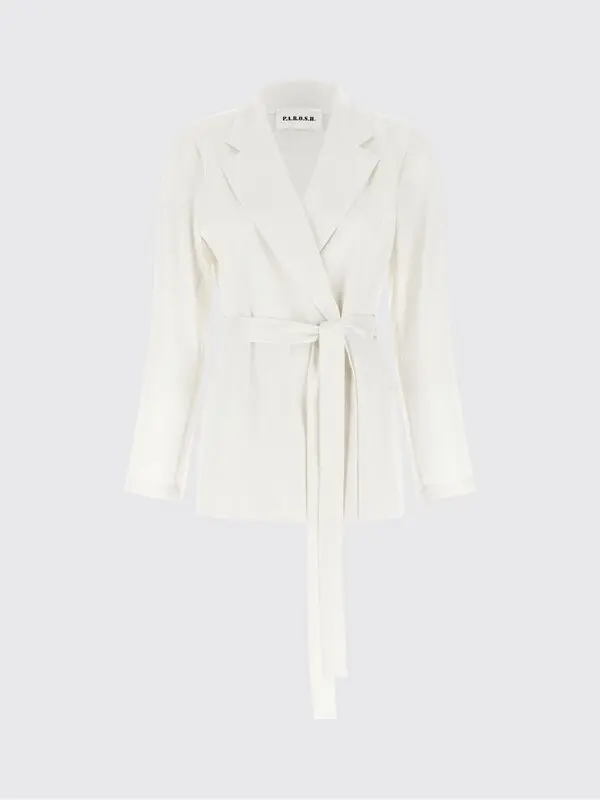 PAROSH Short Robe-style Blazer With Tie-waist Belt - White