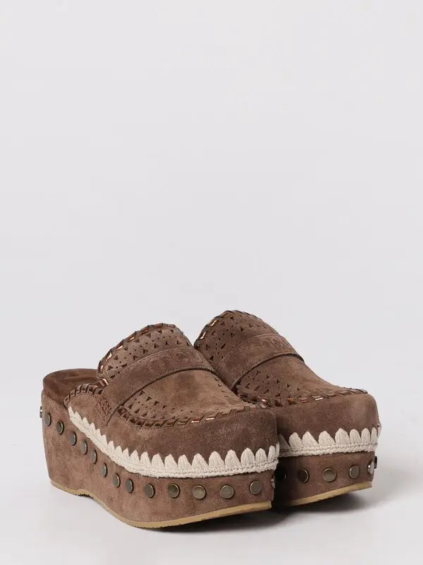 Mou Overstitching Suede Clogs