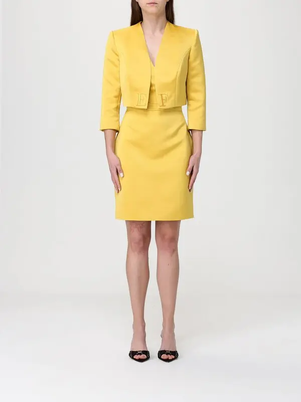 Elisabetta Franchi Duchesse Dress And Crop Jacket Set - Yellow