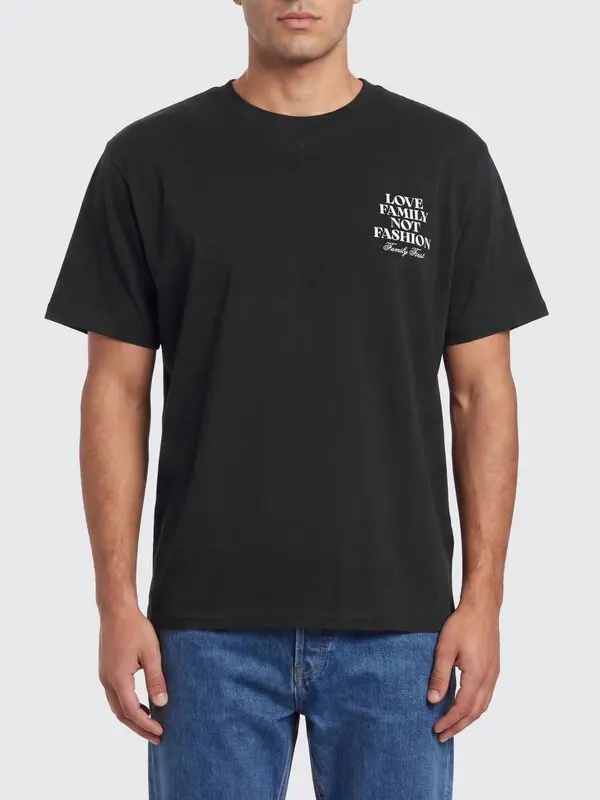 FAMILY FIRST Cotton Crew Neck T-shirt With Slogan - Black