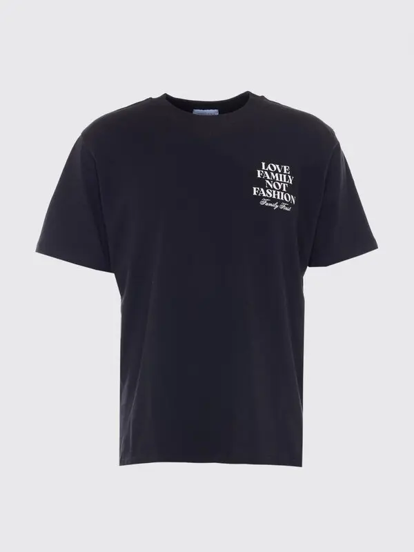 FAMILY FIRST Cotton Crew Neck T-shirt With Slogan - Black