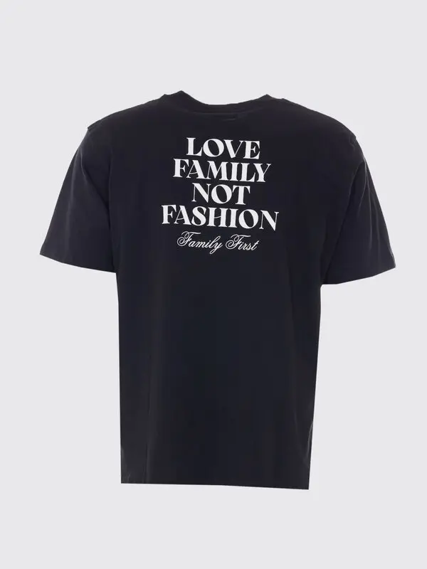 FAMILY FIRST Cotton Crew Neck T-shirt With Slogan - Black