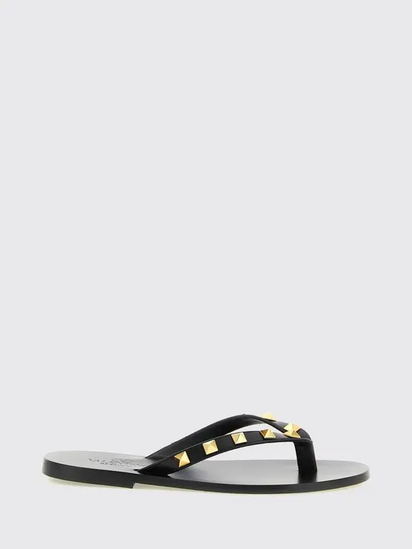 Valentino Garavani Rockstud Leather Thong Sandals - Black