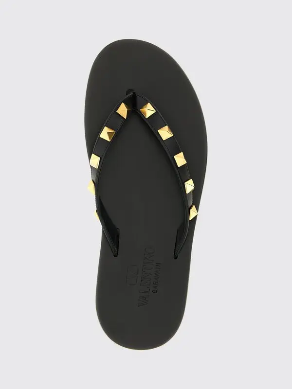 Valentino Garavani Rockstud Leather Thong Sandals - Black