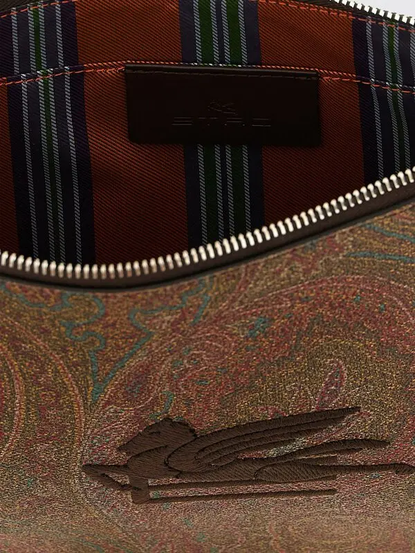 Etro Coated Cotton Paisley Print Leather Pouch - Brown