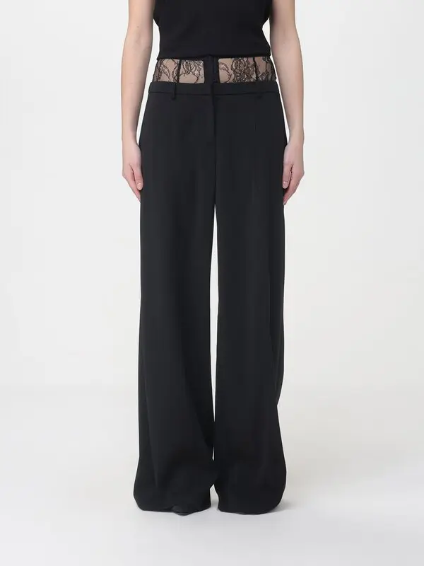 Patrizia Pepe High-waisted Crêpe Wide-leg Trousers With Lace Inserts - Black
