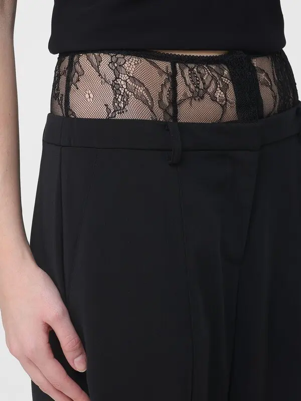 Patrizia Pepe High-waisted Crêpe Wide-leg Trousers With Lace Inserts - Black