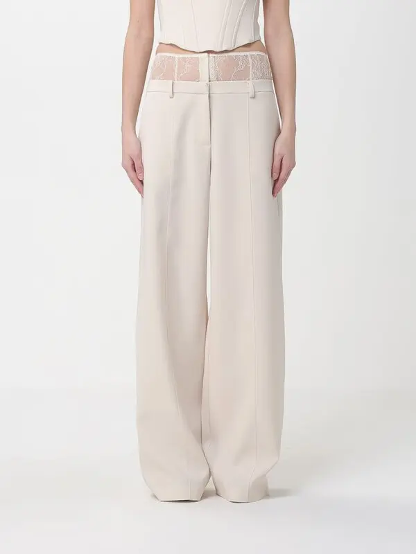 Patrizia Pepe High-waisted Crêpe Wide-leg Trousers With Lace Inserts - Ivory