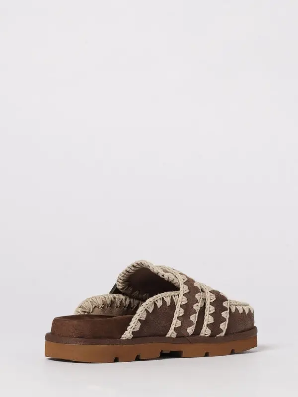 Mou Low Bio Suede Sabot With Contrast Stitching And Double Buckle Fastening - Brown