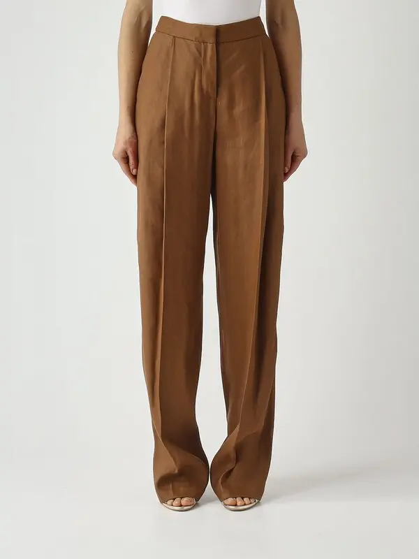 Elisabetta Franchi Linen Blend Palazzo Trousers - Brown