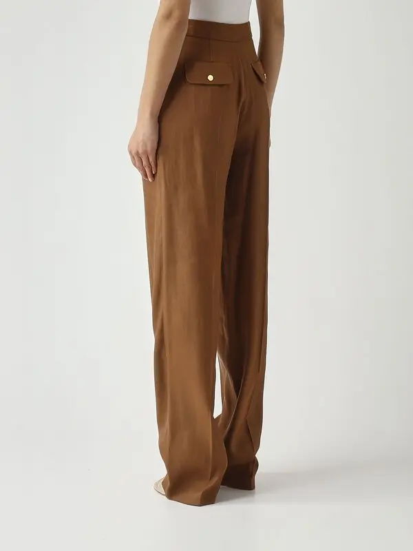 Elisabetta Franchi Linen Blend Palazzo Trousers - Brown