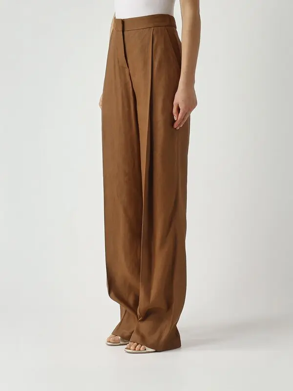 Elisabetta Franchi Linen Blend Palazzo Trousers - Brown
