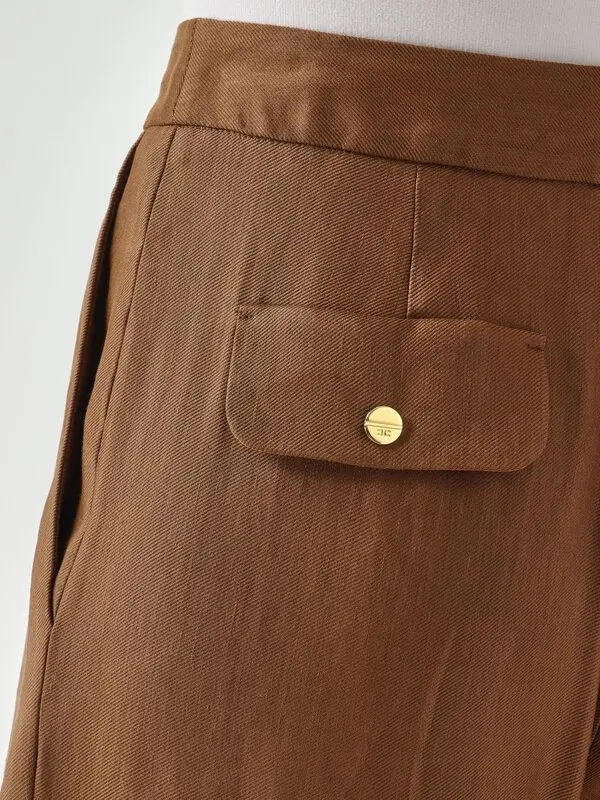 Elisabetta Franchi Linen Blend Palazzo Trousers - Brown