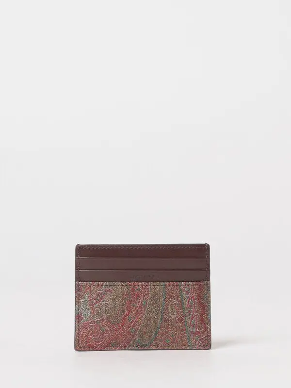 Etro Credit Card Holder In Coated Cotton With Paisley Print And Leather - Yellow