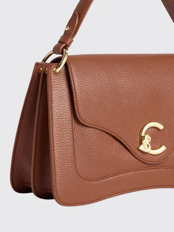 COCCINELLE C-me Grained Leather Bag With Top Handle And Shoulder Strap - Burnt