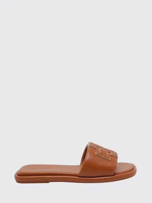 Tory Burch Double T Sport Smooth Leather Slide Sandals