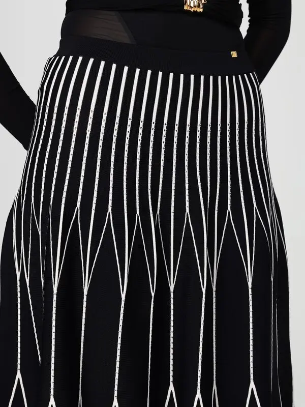 Elisabetta Franchi Two Tone Viscose Knit Skirt - Black