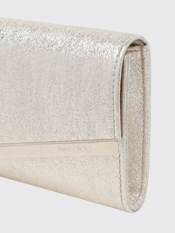 JIMMY CHOO Emmie Wallet On Chain In Lamé Fabric With Removable Strap - Platinum