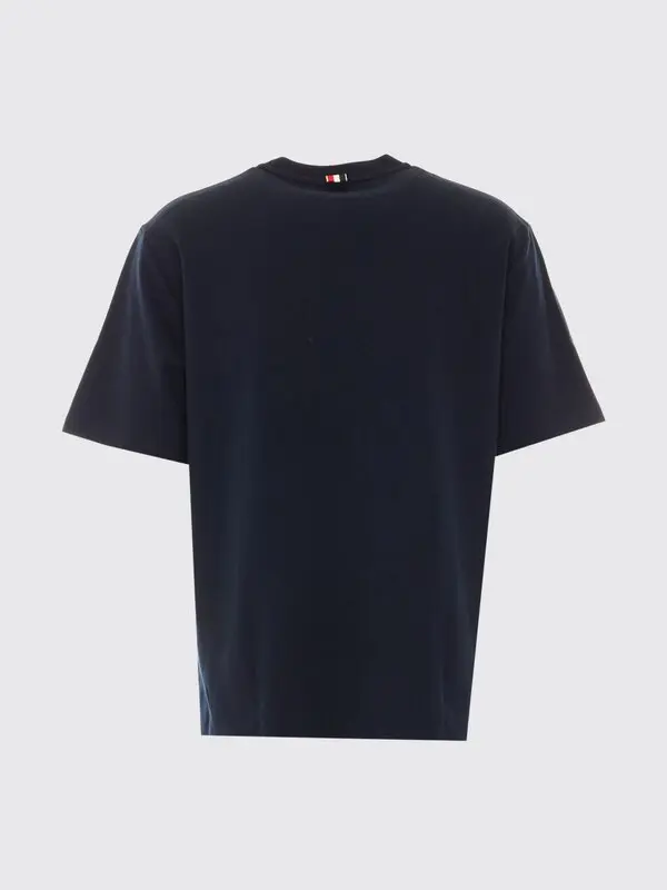 Thom Browne 4-bar Cotton T-shirt With Patch Pocket - Blue