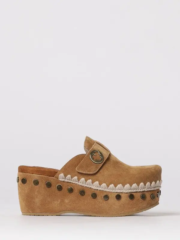 Mou Plain Suede Clogs With Studs - Beige