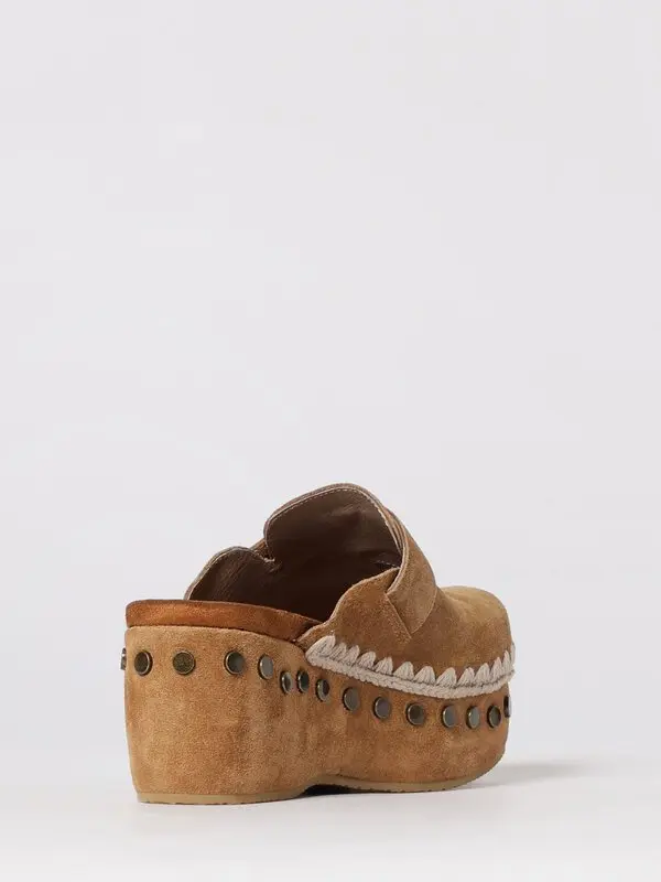 Mou Plain Suede Clogs With Studs - Beige